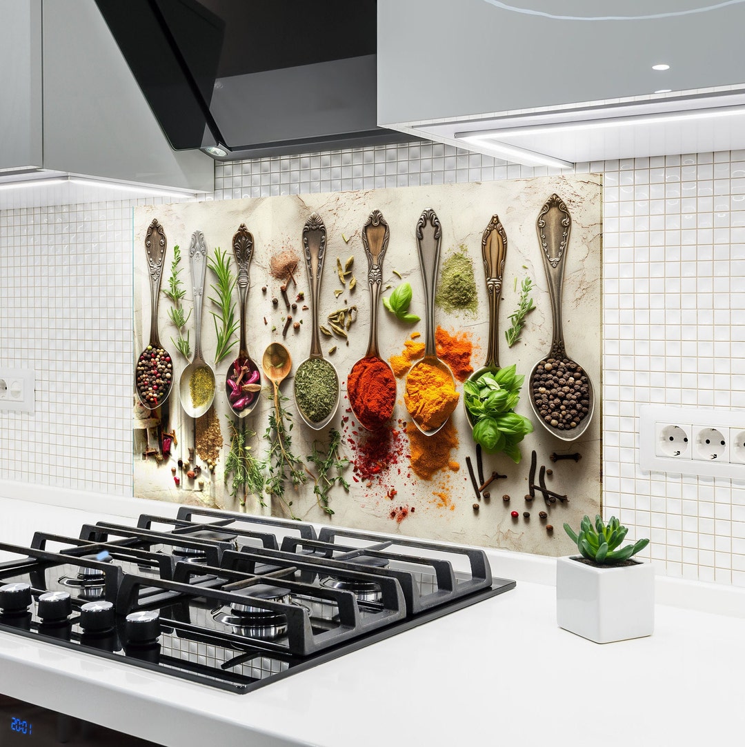 Spices Backsplash Tile-spoon Spice Tempered Glass Wall Protection ...