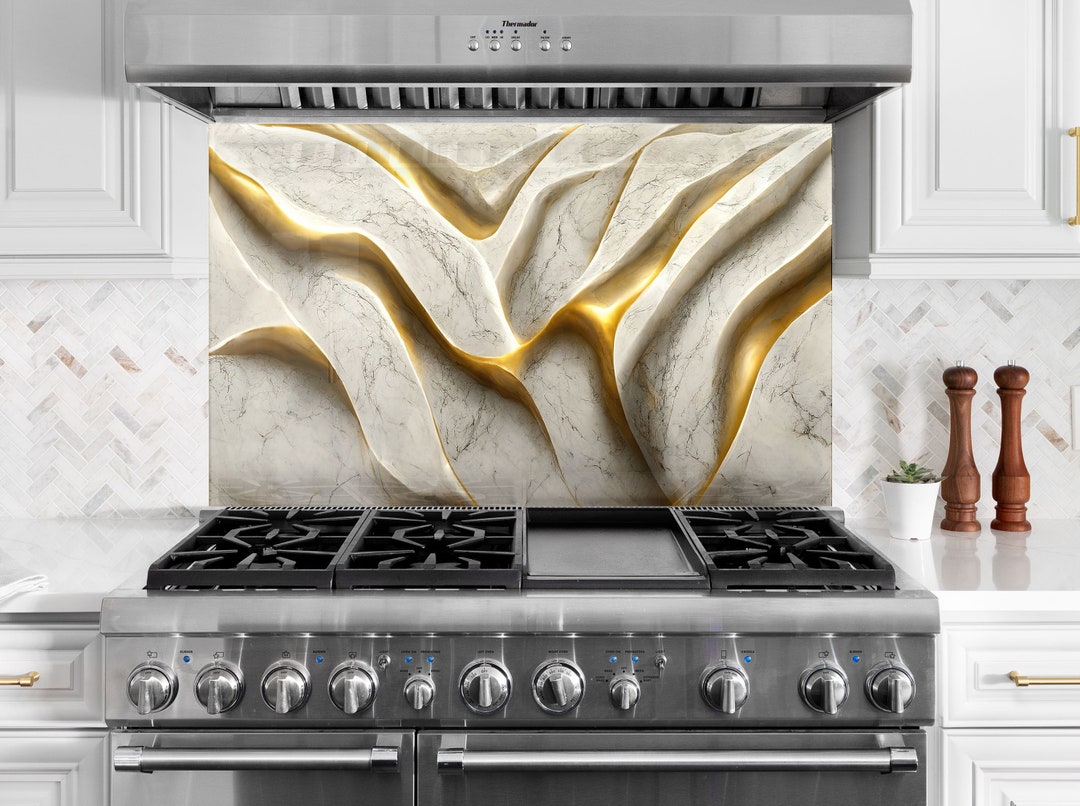 Tempered Glass Backsplash Tiles-gold Marble Backsplash for Kitchen ...