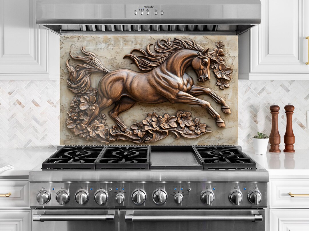 Tempered Glass Backsplash Tiles-animal Backsplash for Kitchen Horse ...
