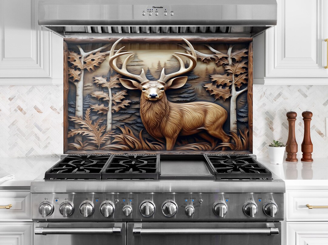 Tempered Glass Backsplash Tiles-animal Backsplash for Kitchen Deer ...