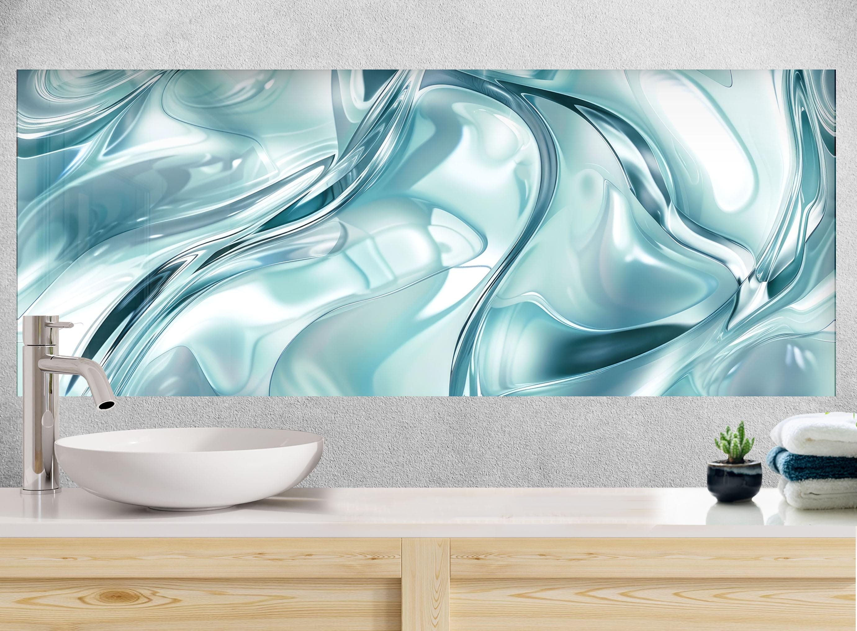 Blue Wave Tempered Glass Backsplash: Kitchen Stove & Sink Tile - Etsy