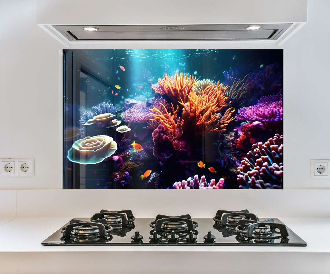Tempered Glass Aquarium Backsplash Design-cooker Wall Backsplash Panel ...