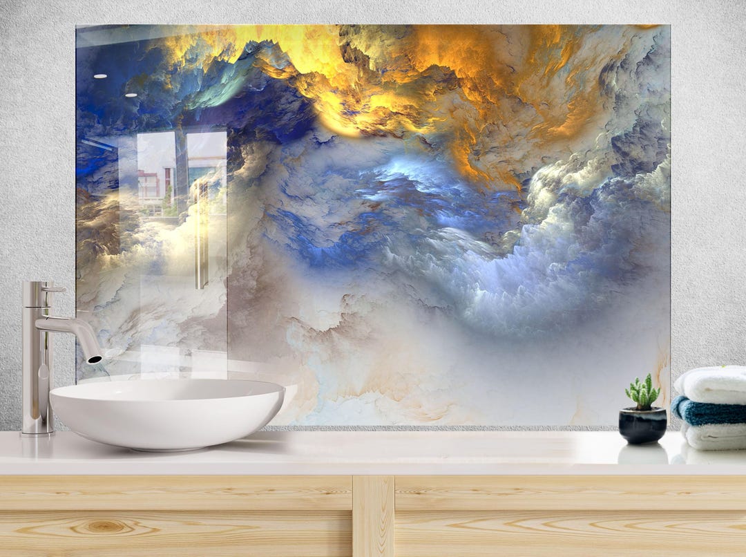 Marble Cloud Tempered Glass Backsplash: Kitchen Stove Cover - Etsy