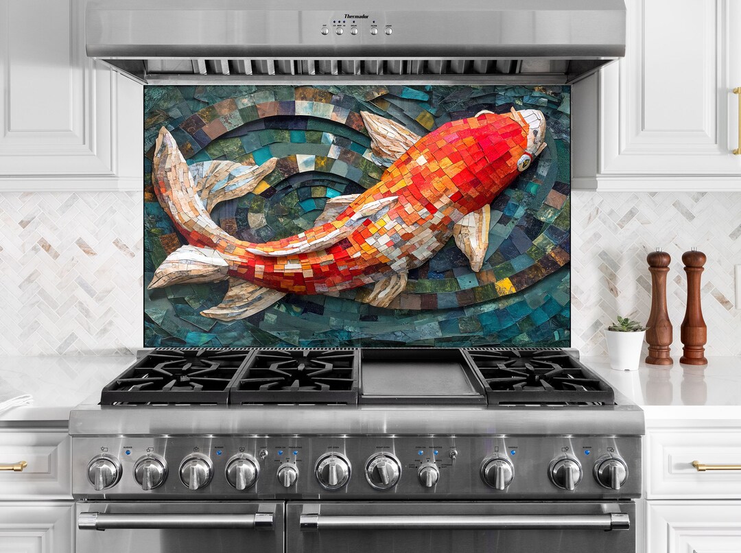 Tempered Glass Backsplash Mosaic Fish Backsplash for Kitchen Splashback ...