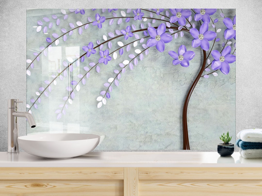 Tempered Glass Backsplash Tiles Floral Backsplash for Kitchen Flower ...