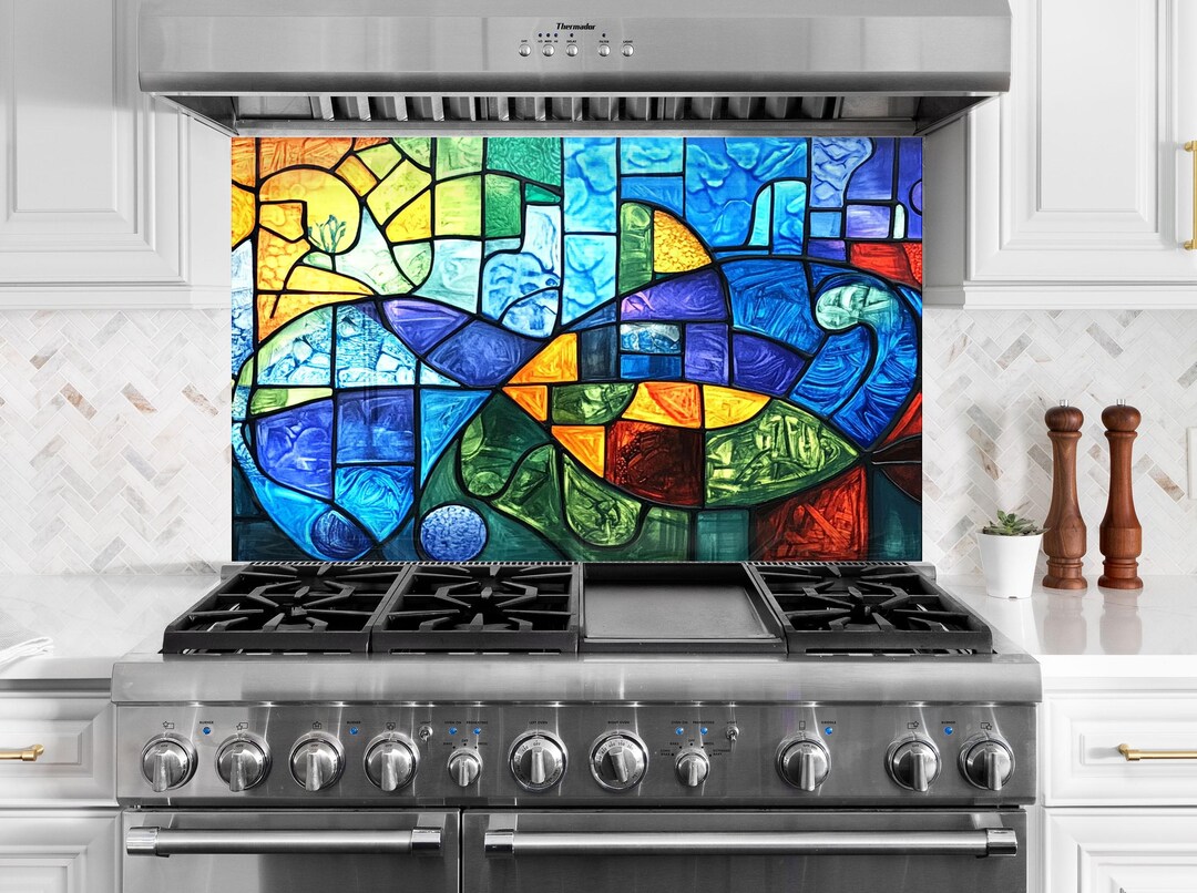 Colorful Stained Backsplash-solid Tempered Glass Wall Protection ...