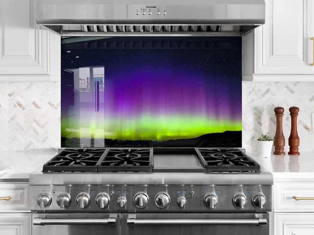 Northern Lights Tempered Glass Backsplash: Aurora Borealis Stove ...
