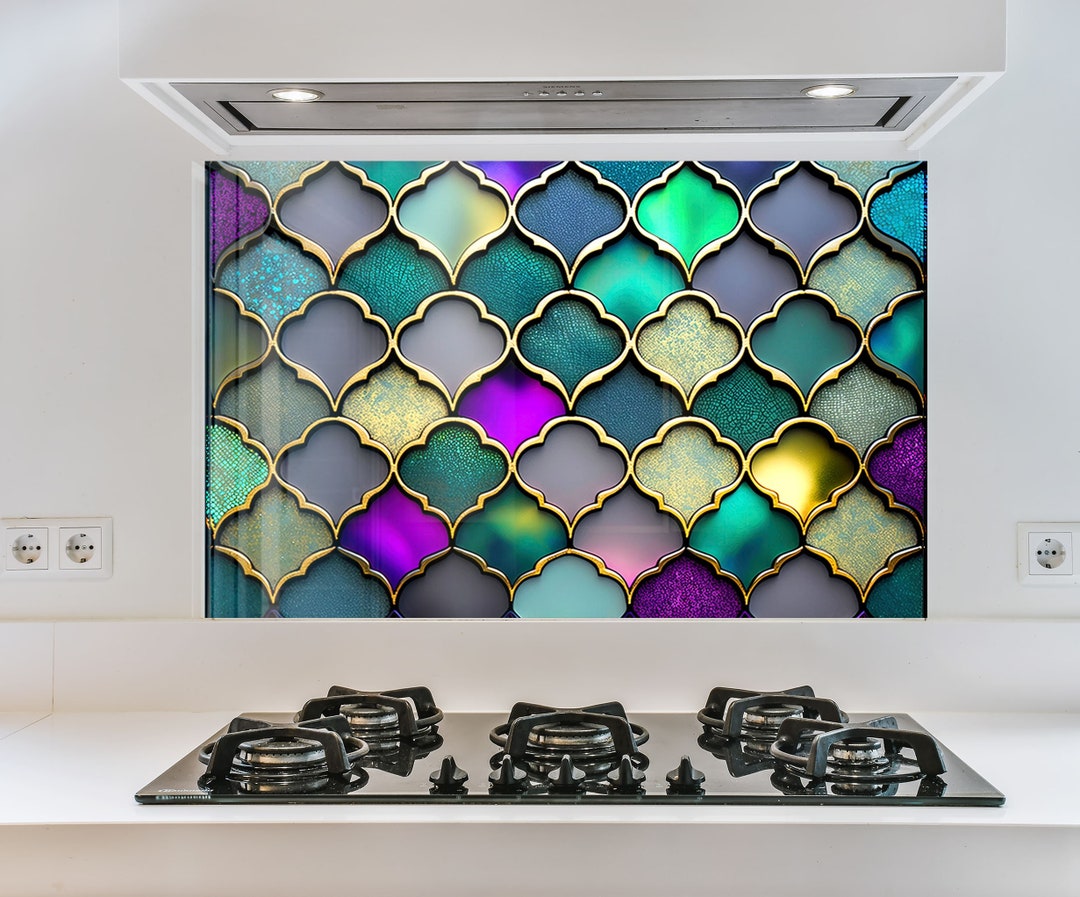 Tempered Glass Stained Backsplash Design-cooker Wall Backsplash Panel ...