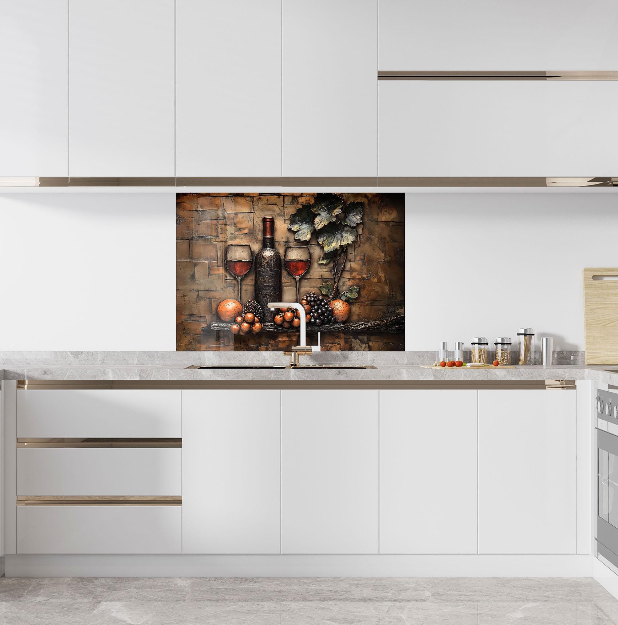 Wine & Grapes Kitchen Glass Splashback: Rustic Mediterranean Decor - Etsy