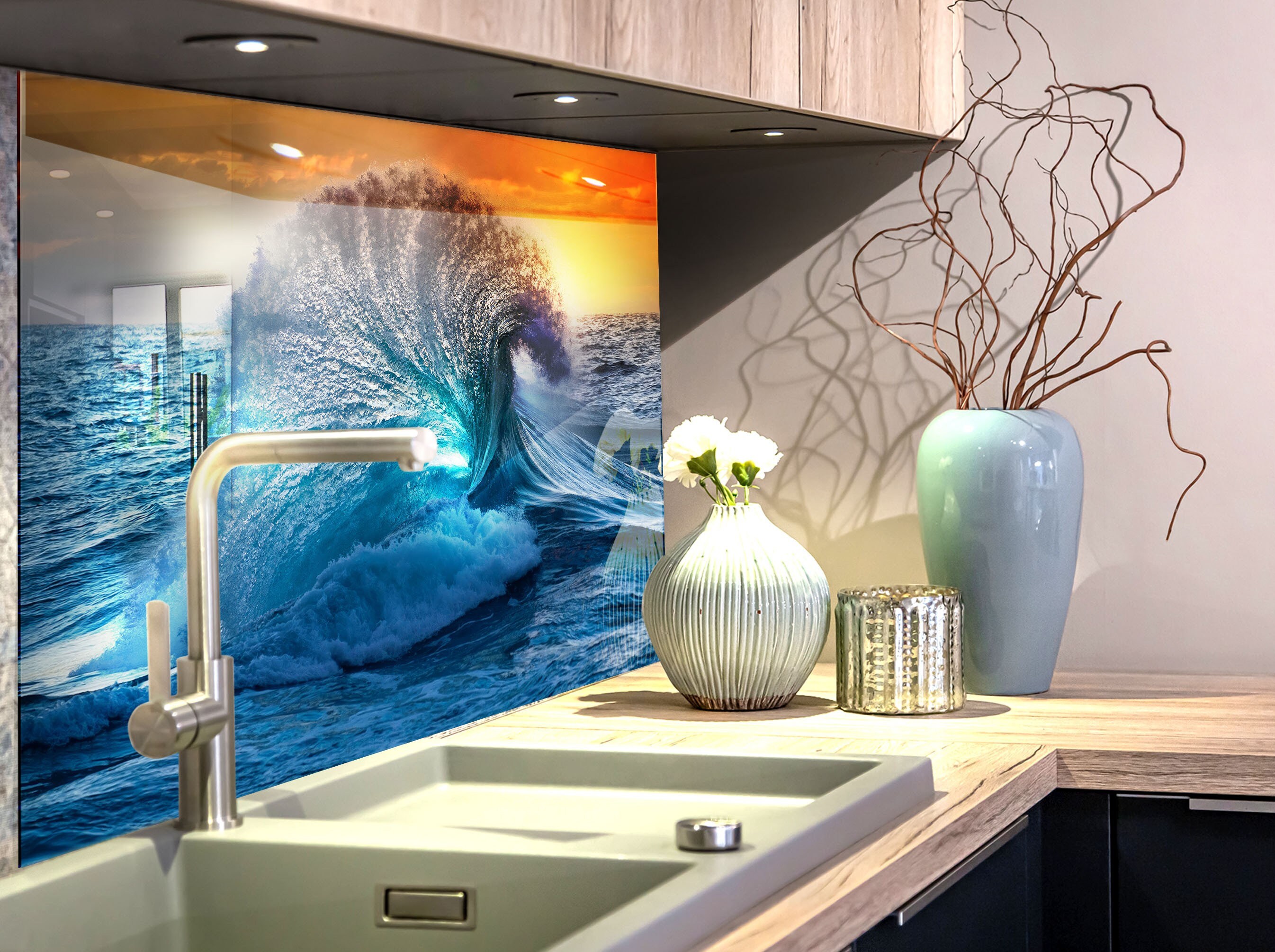 Tempered Glass Backsplash Tiles-tropical Backsplash for Kitchen ...