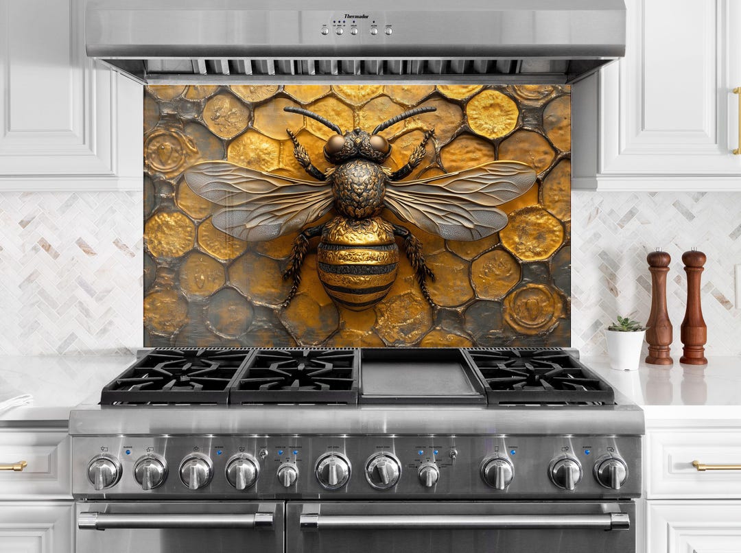 Tempered Glass Backsplash-honey Bee Backsplash for Kitchen Splashback ...