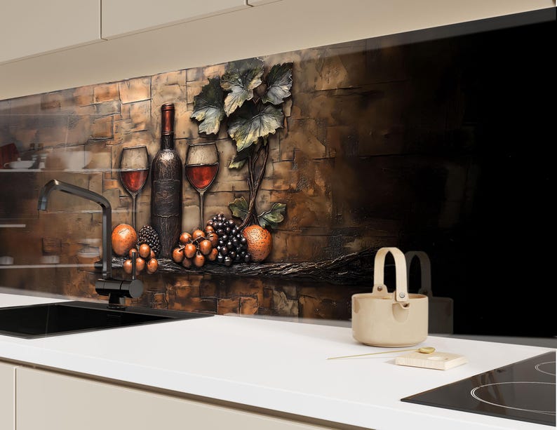 Wine & Grapes Kitchen Glass Splashback: Rustic Mediterranean Decor - Etsy
