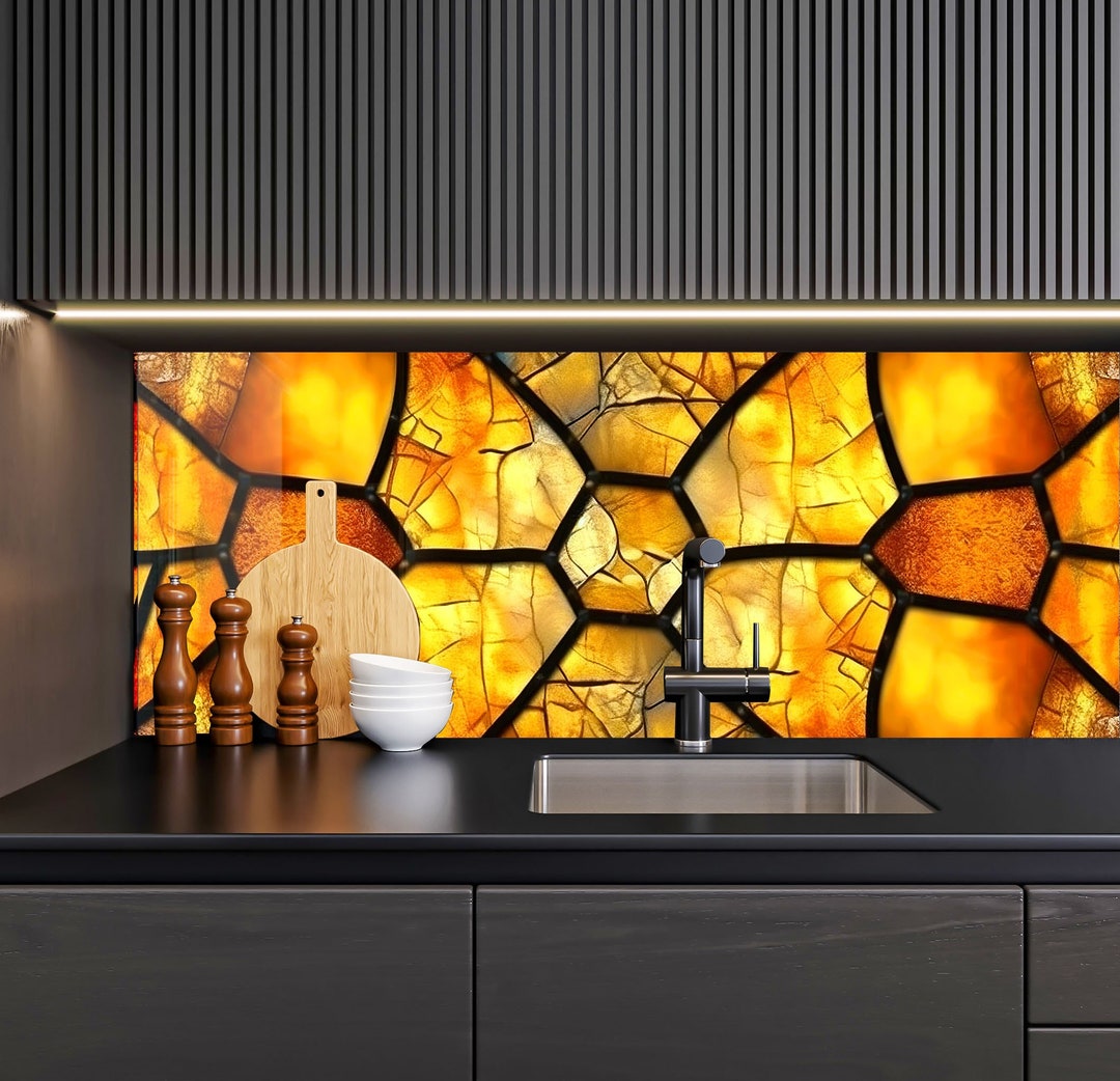 Tempered Glass Backsplash-yellow Stained Backsplash for Kitchen ...