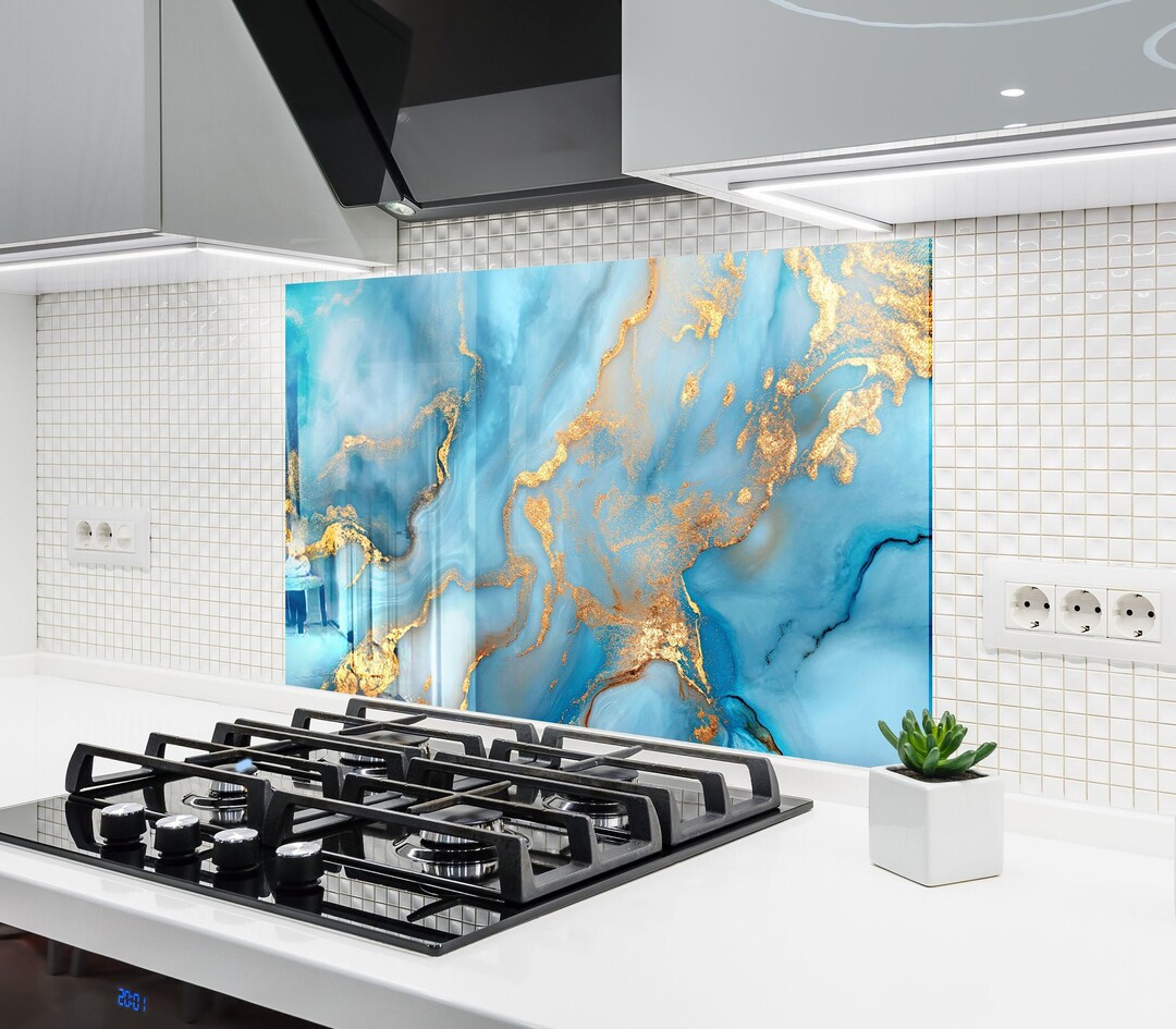 Tempered Glass Backsplash-blue Marble Backsplash for Black Splashback ...
