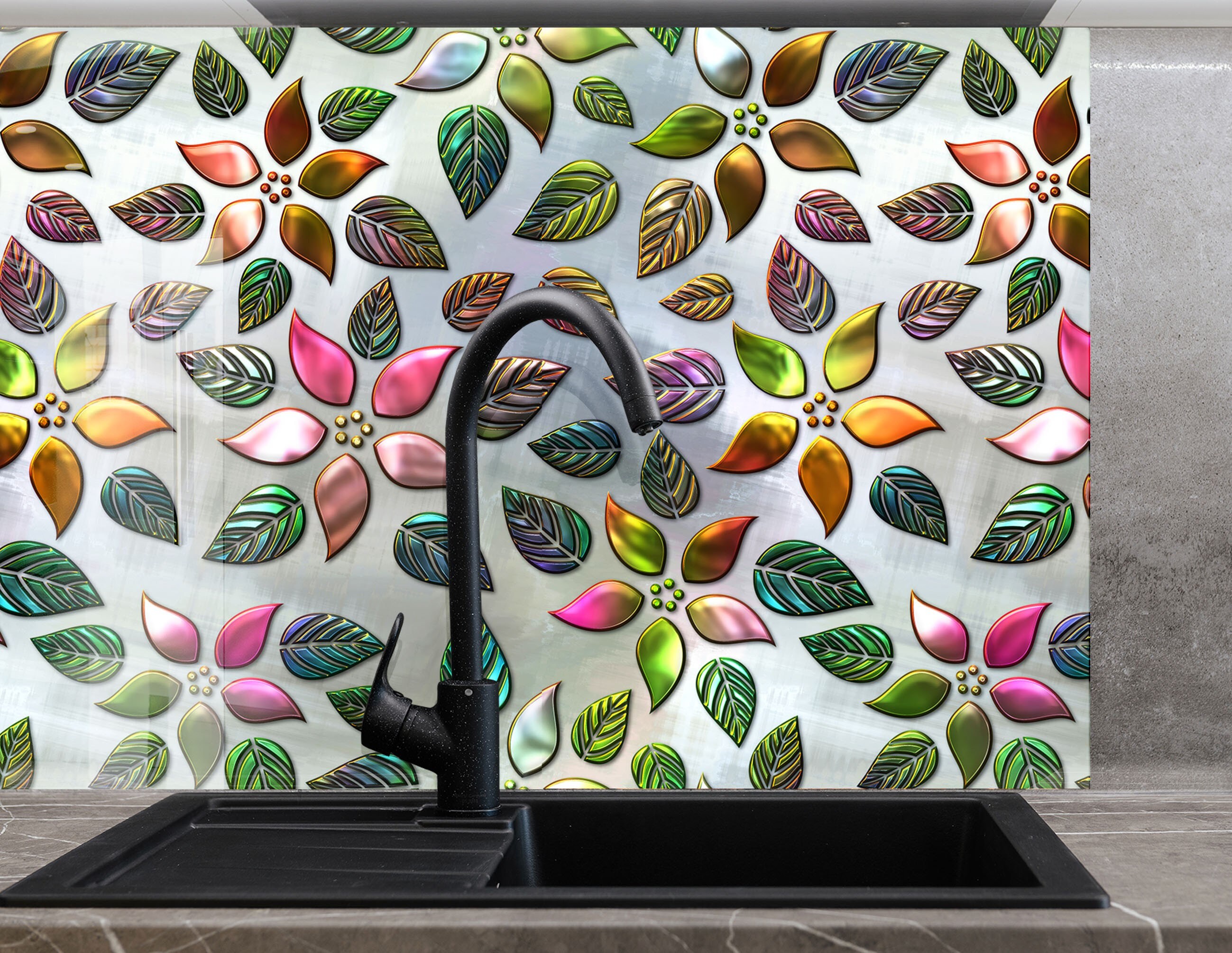 Tempered Glass Backsplash Tiles-leaves Backsplash for Kitchen ...