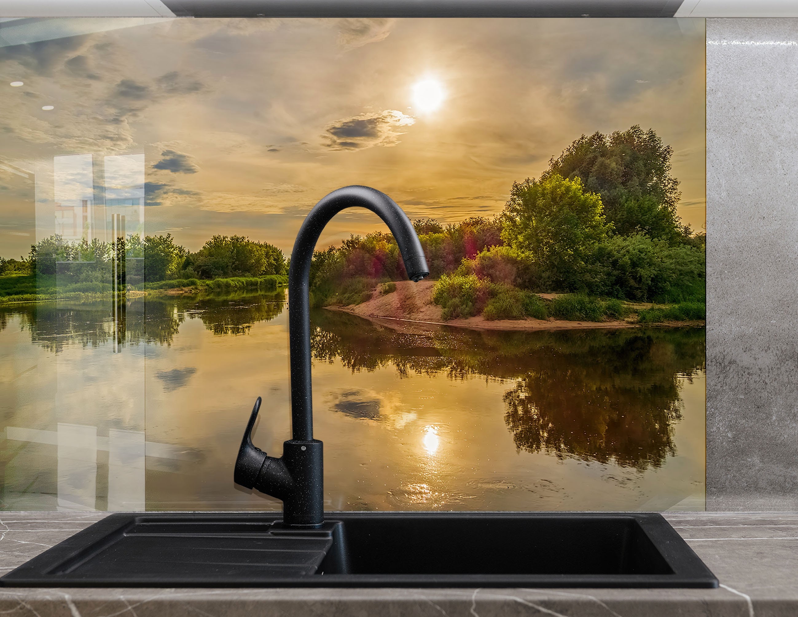 Tempered Glass Backsplash Tiles-sunset Backsplash for Kitchen Splashback Stove Back Cover-sink ...