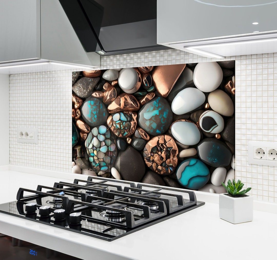 Tempered Glass Backsplash Zen Spa Stones Backsplash for Kitchen ...