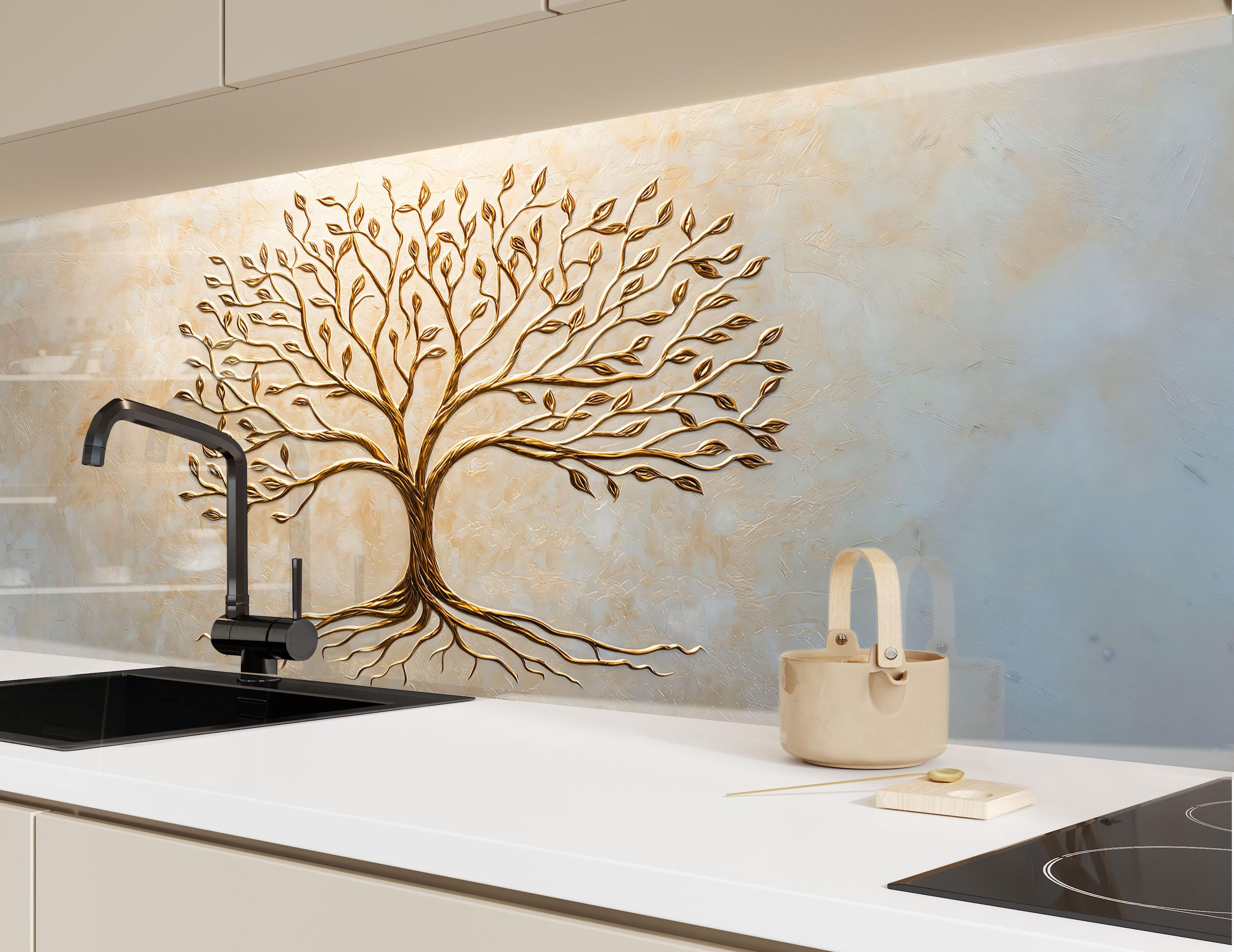 Tree of Life Glass Kitchen Backsplash: Golden Branch Stove Panel - Etsy