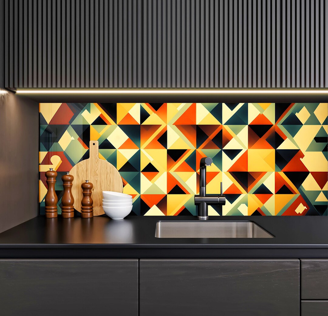 Tempered Glass Backsplash Geometric Backsplash for Kitchen Splashback ...