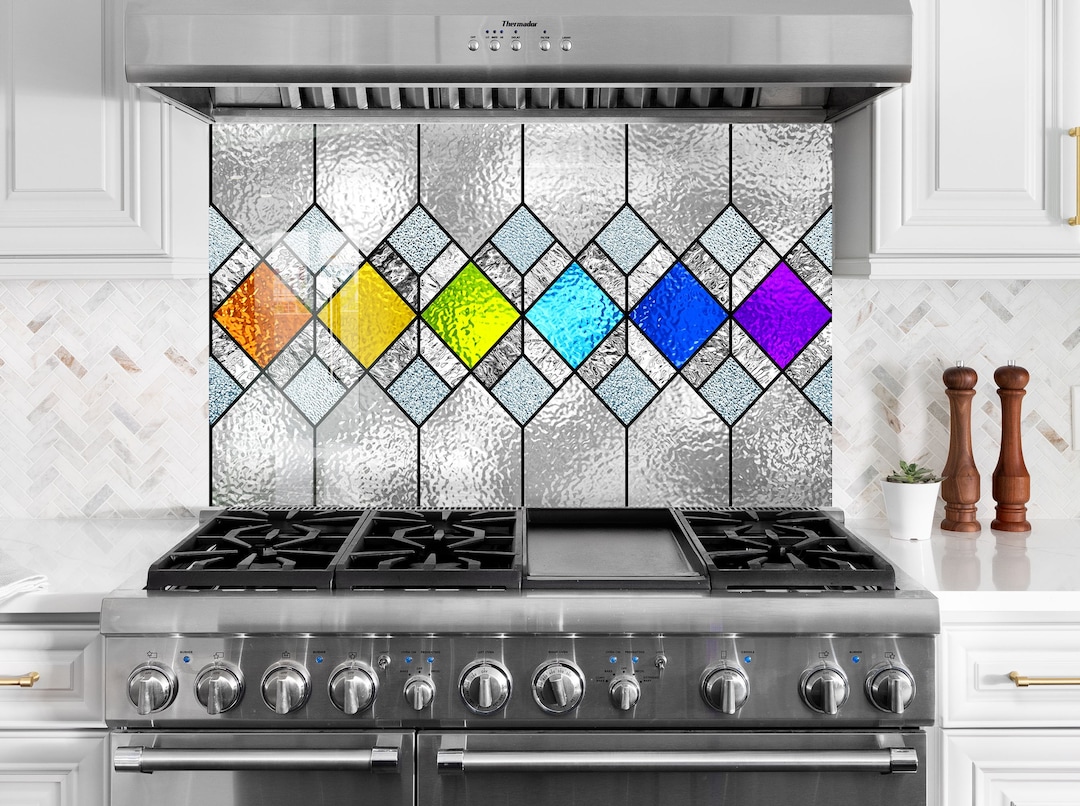 Tempered Glass Stained Backsplash Design, Cooker Wall Backsplash Panel ...