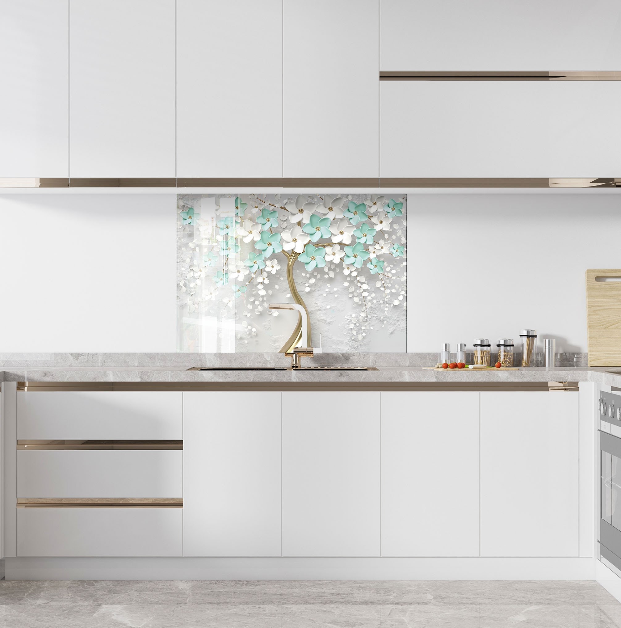 Tempered Glass Backsplash Tiles-flower Backsplash for Kitchen Floral ...