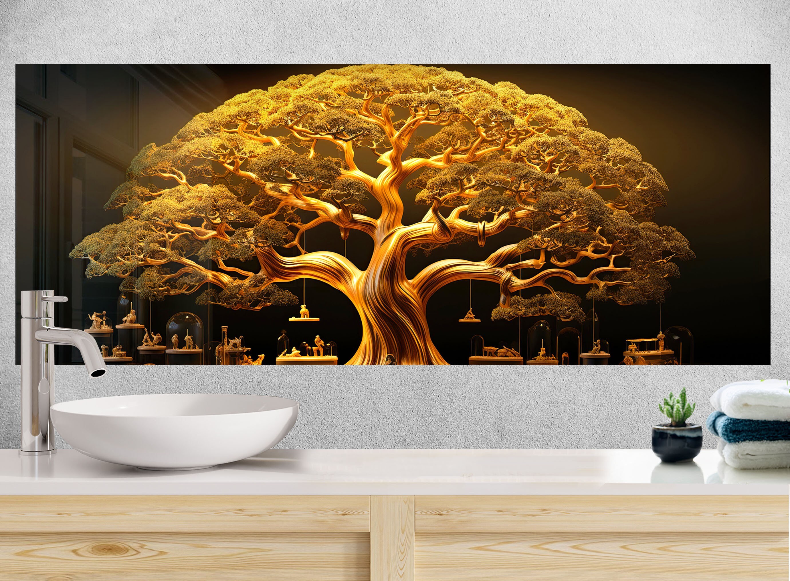 Tempered Glass Backsplash-stained Tree Backsplash for Kitchen ...