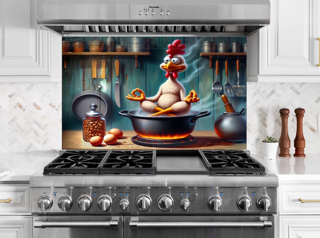 Funny Chicken Tempered Glass Kitchen Backsplash: Heat Resistant Stove ...
