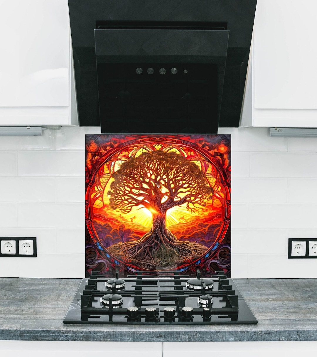 Tempered Glass Backsplash-stained Tree Backsplash for Kitchen ...