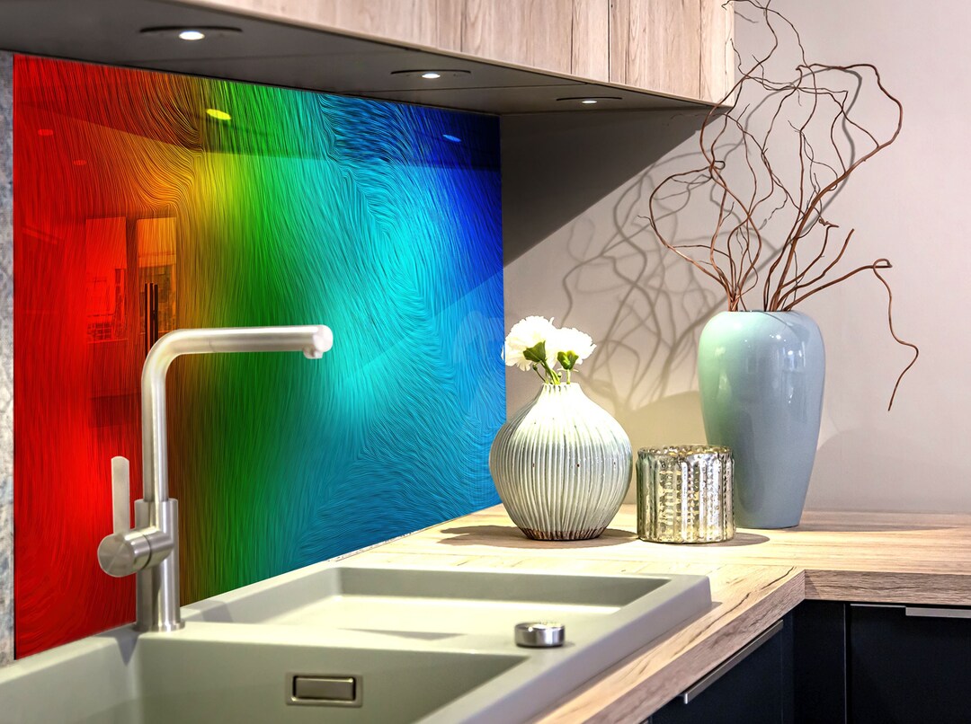 Colorful Stained Backsplash Tile-solid Tempered Glass Wall Protection ...