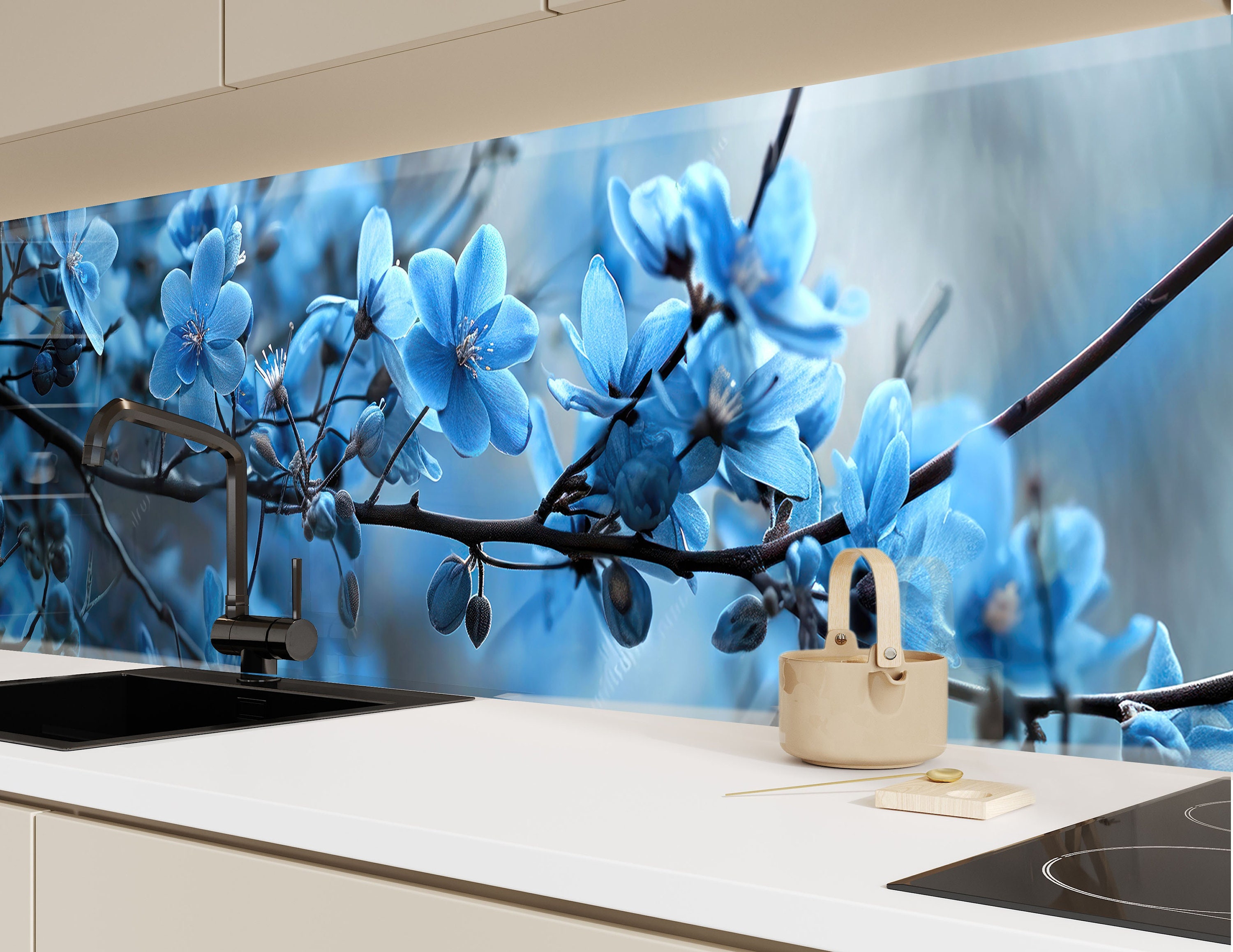 Tempered Glass Backsplash Tiles-flower Backsplash for Kitchen Floral ...