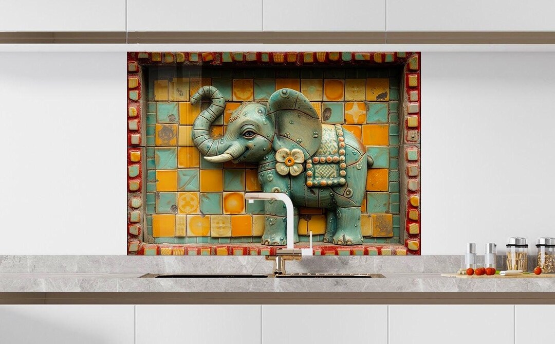 Elephant Mosaic Tempered Glass Kitchen Backsplash: Heat Resistant Stove ...