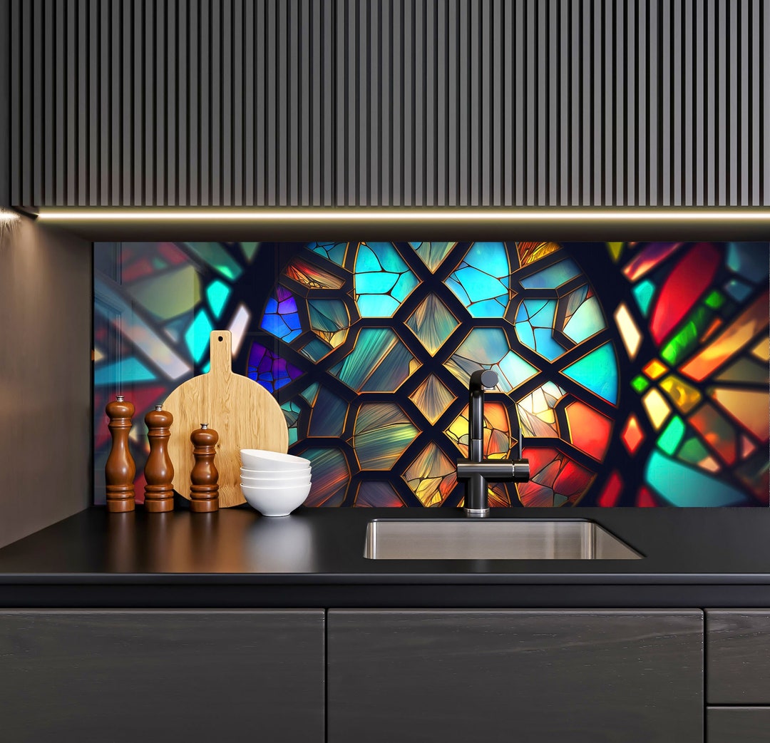 Colorful Stained Backsplash Tile-solid Tempered Glass Wall Protection ...