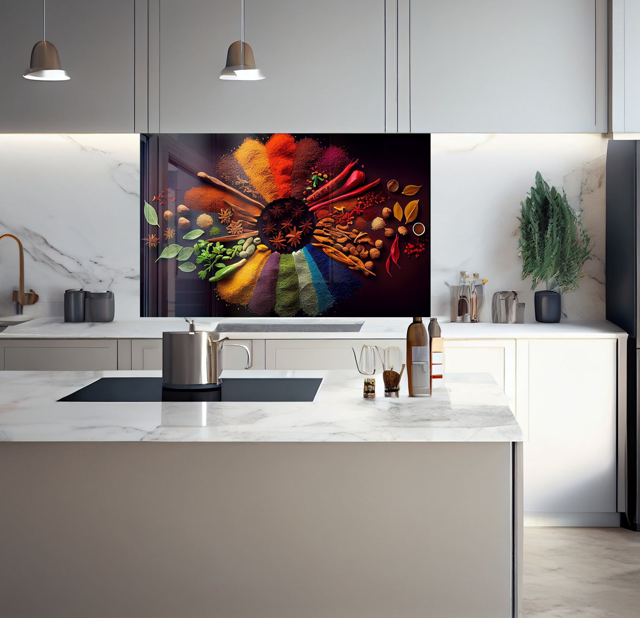 Tempered Glass Backsplash Tiles-spices Backsplash for Kitchen Herbs ...