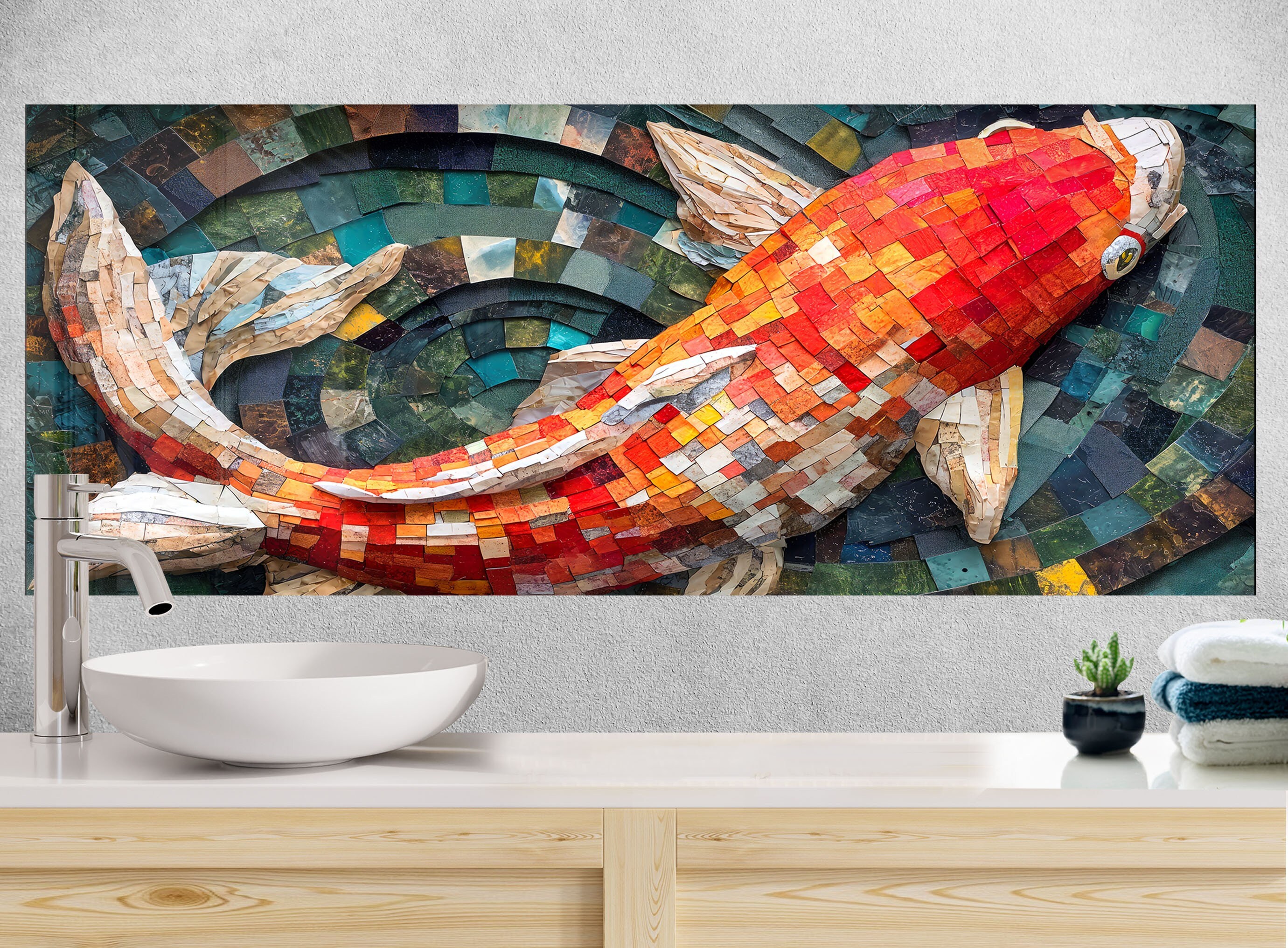 Tempered Glass Backsplash Mosaic Fish Backsplash for Kitchen Splashback ...