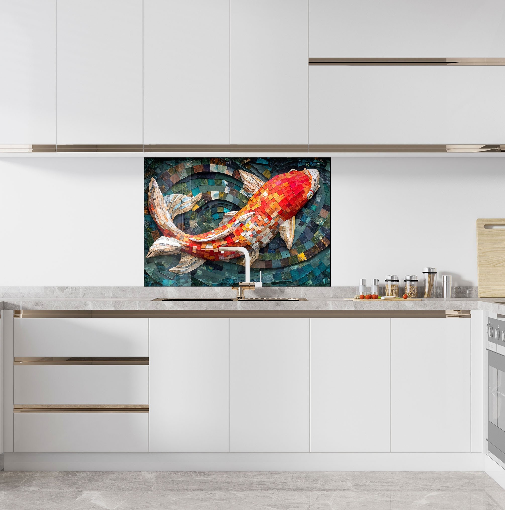 Tempered Glass Backsplash Mosaic Fish Backsplash for Kitchen Splashback ...