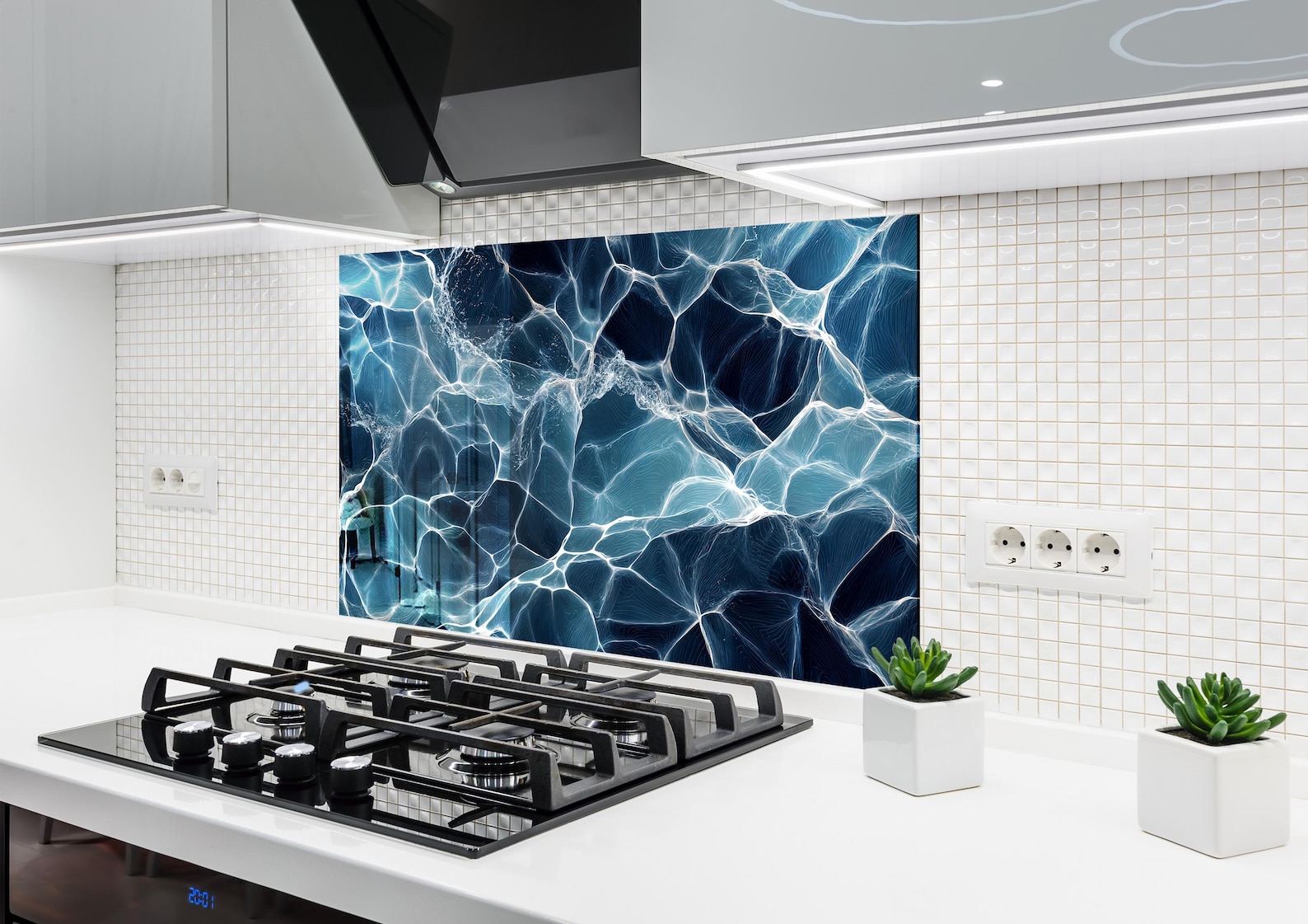 Ocean Wave Glass Backsplash – Modern Blue Water Pattern Heatproof ...