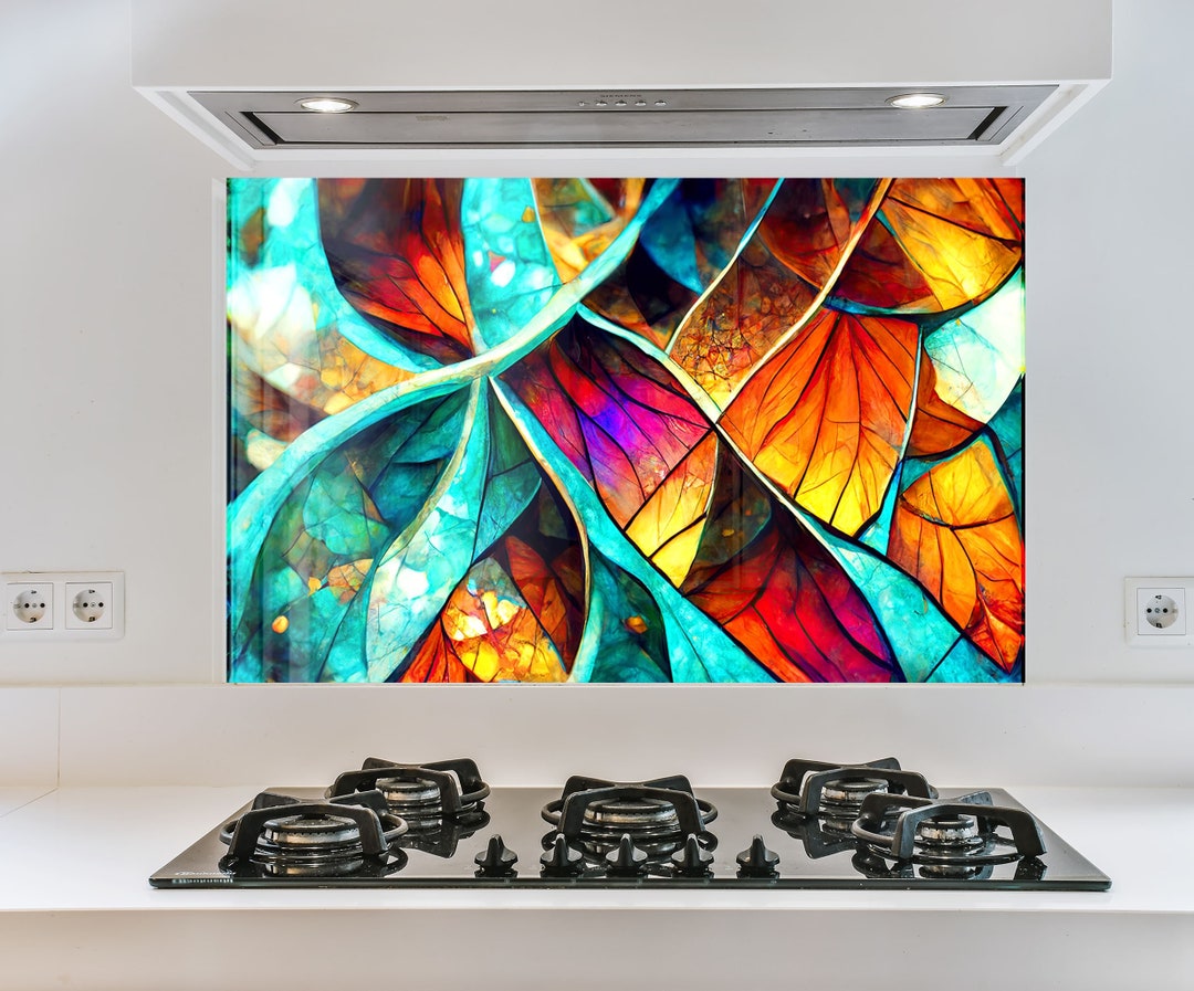 Colorful Stained Backsplash Tile-solid Tempered Glass Wall Protection ...