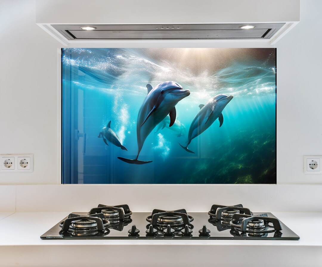 Tempered Glass Backsplash Tiles-dolphin Backsplash for Kitchen Fish ...