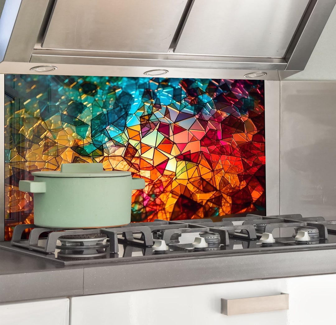 Colorful Stained Backsplash Tile-solid Tempered Glass Wall Protection ...