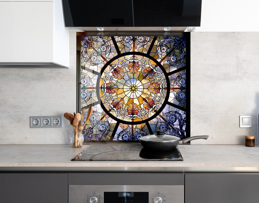 Tempered Glass Backsplash Stained Tiles-stove Backsplash for Kitchen ...