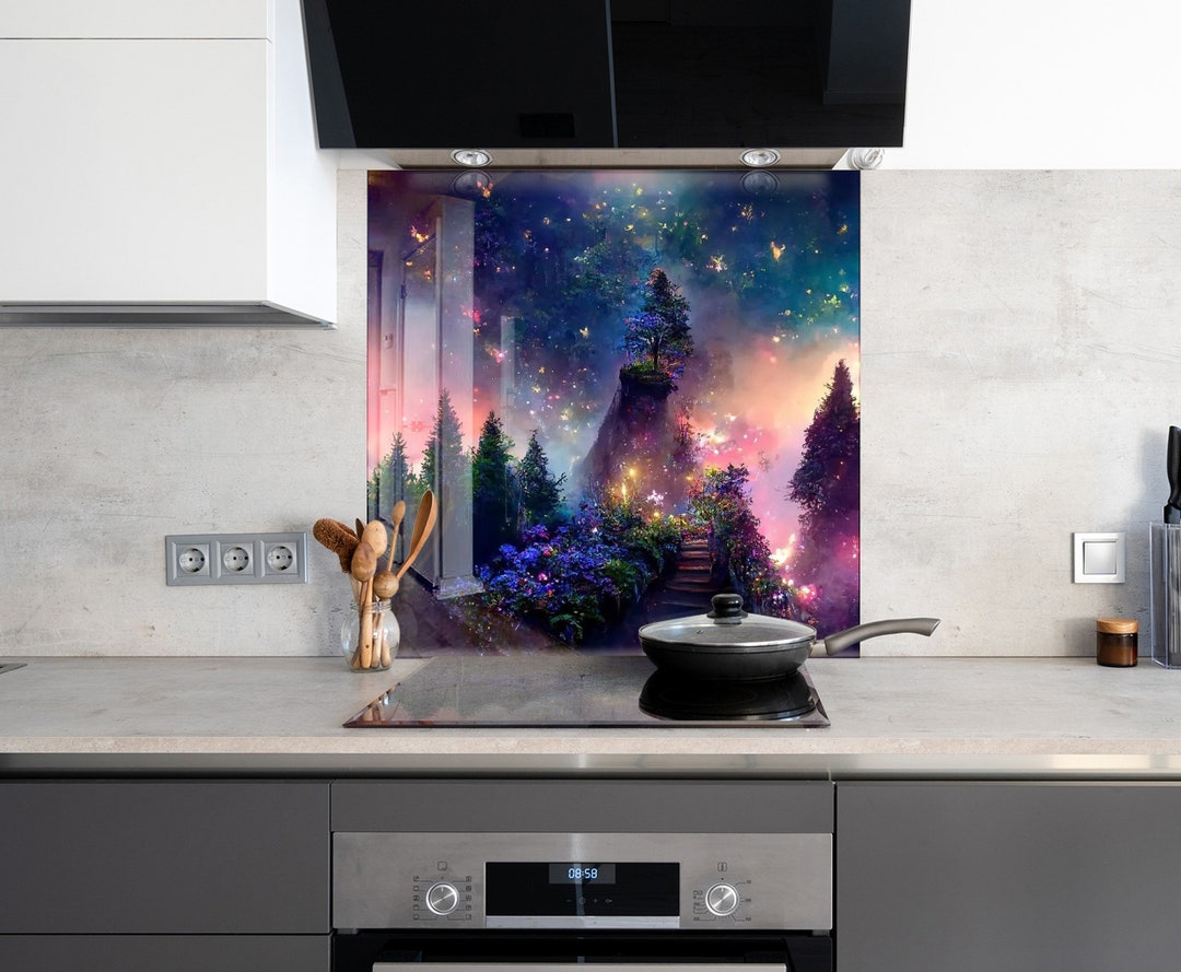 Tempered Glass Backsplash Tiles-stove Backsplash for Kitchen Splashback Stove Back Cover-sink ...