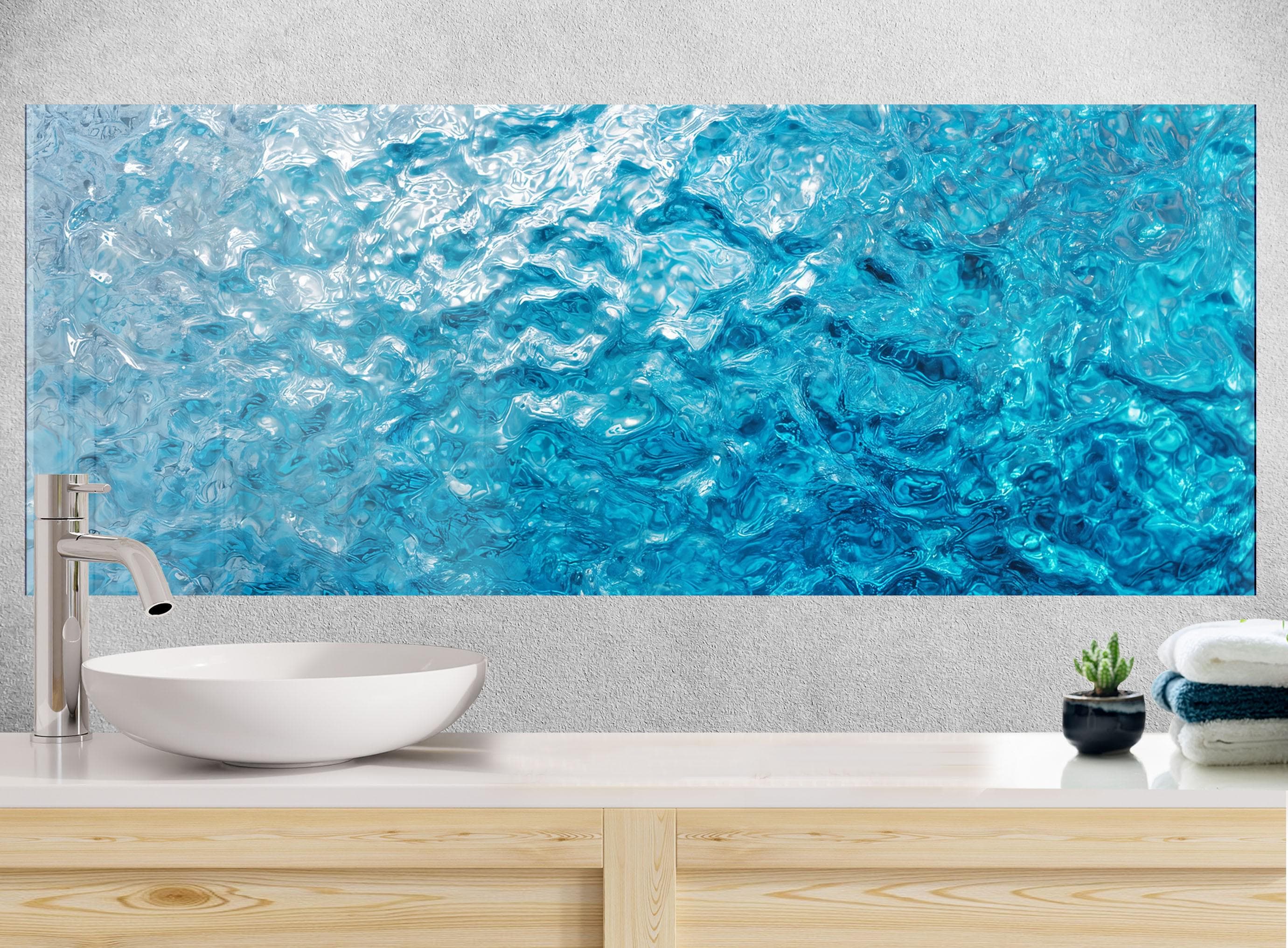 Ocean Blue Water Texture Glass Backsplash – Modern Kitchen Wall Art ...