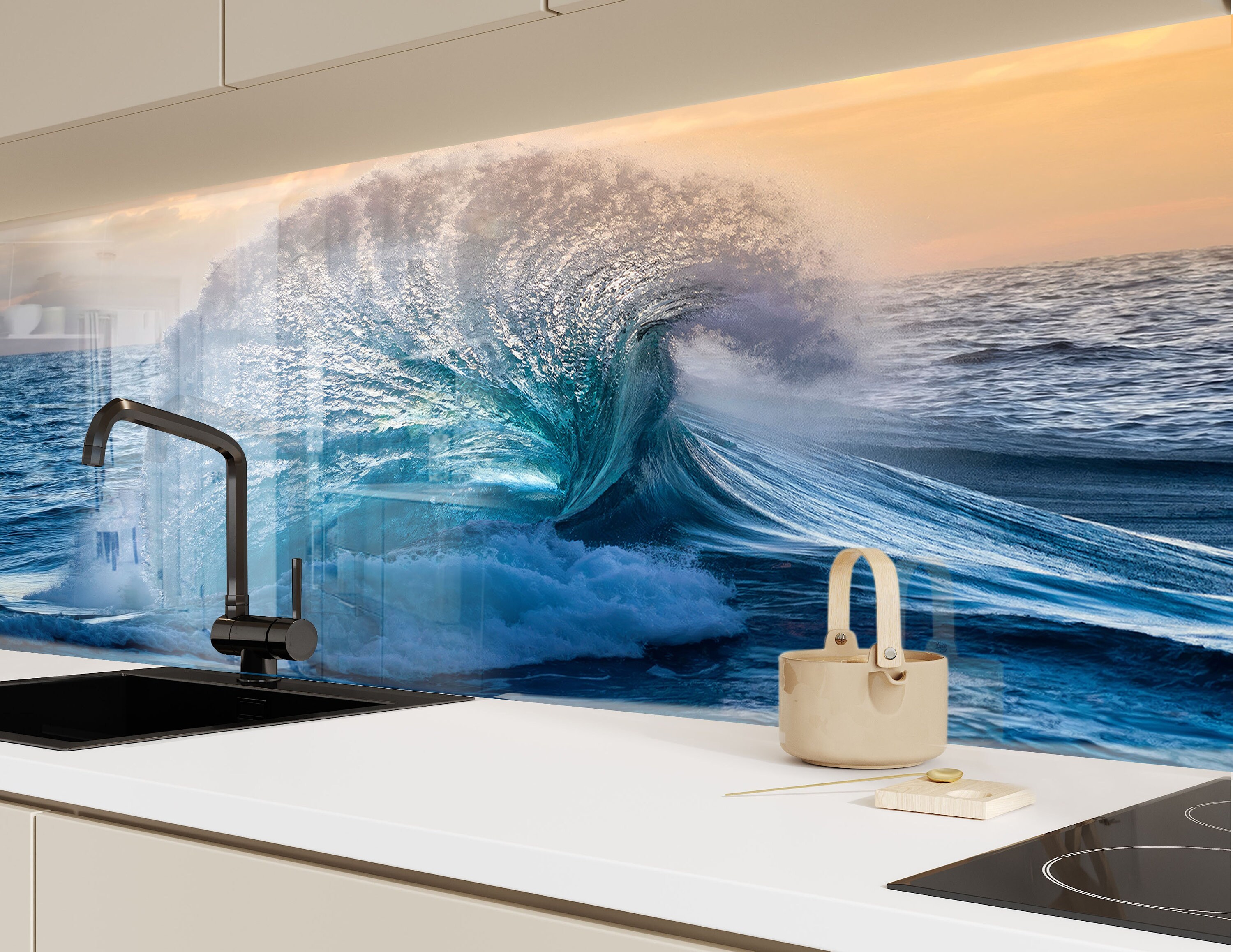 Tempered Glass Backsplash Tiles-tropical Backsplash for Kitchen ...