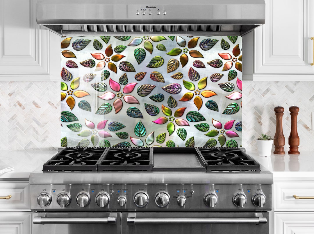 Tempered Glass Backsplash Tiles-leaves Backsplash for Kitchen ...