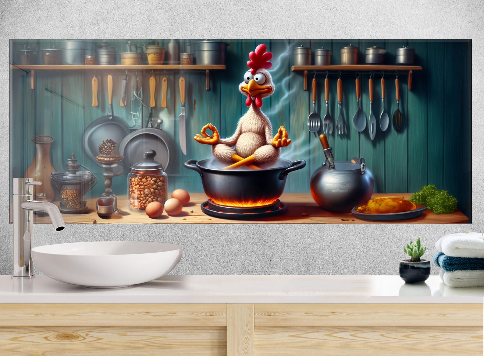 Funny Chicken Tempered Glass Kitchen Backsplash: Heat Resistant Stove ...