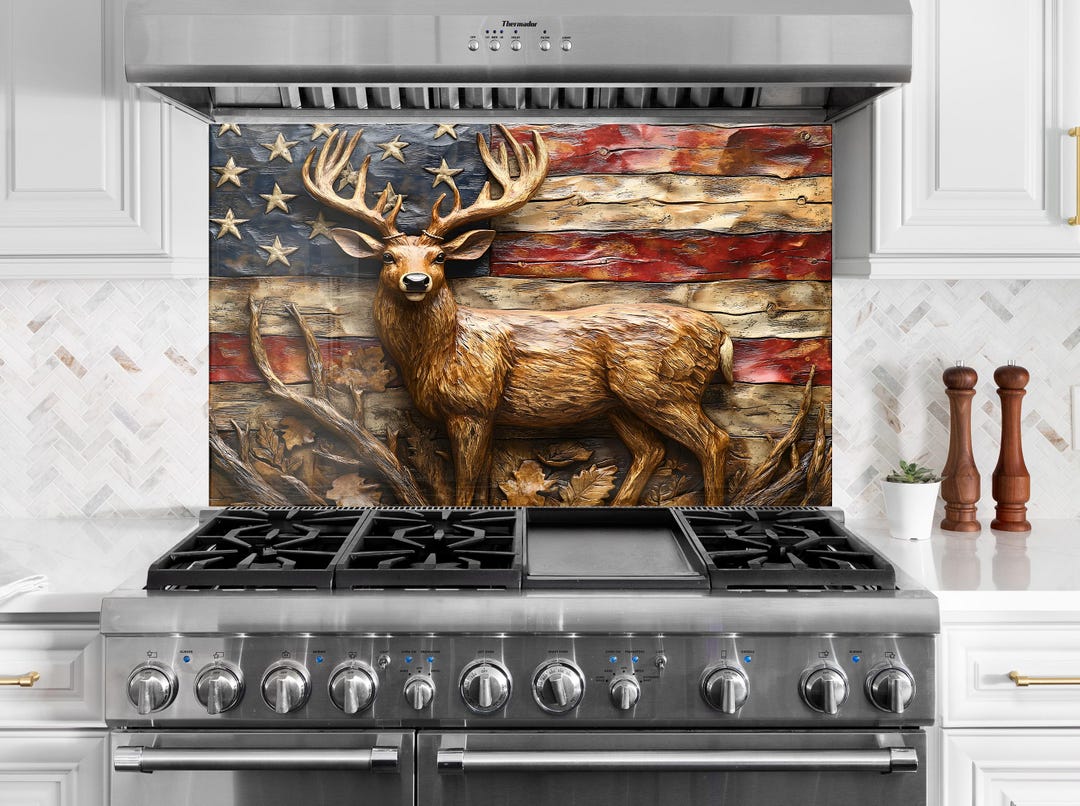 Tempered Glass Backsplash-deer Backsplash for Kitchen Splashback Stove ...