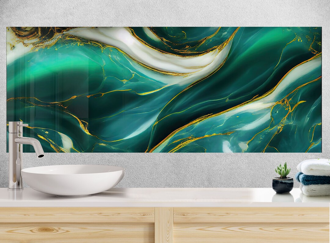 Tempered Glass Backsplash-green Marble Backsplash for Kitchen ...