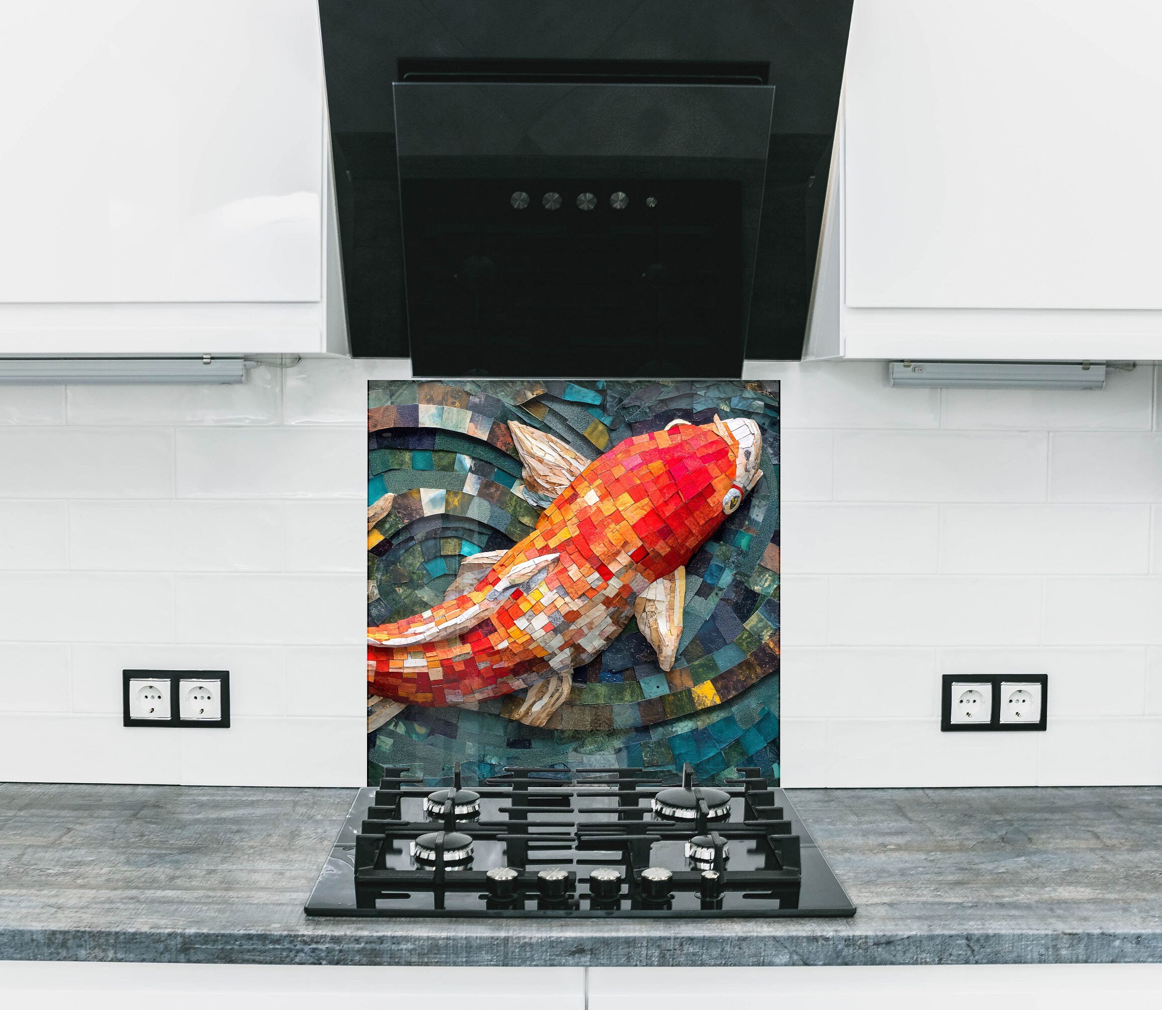 Tempered Glass Backsplash Mosaic Fish Backsplash for Kitchen Splashback ...