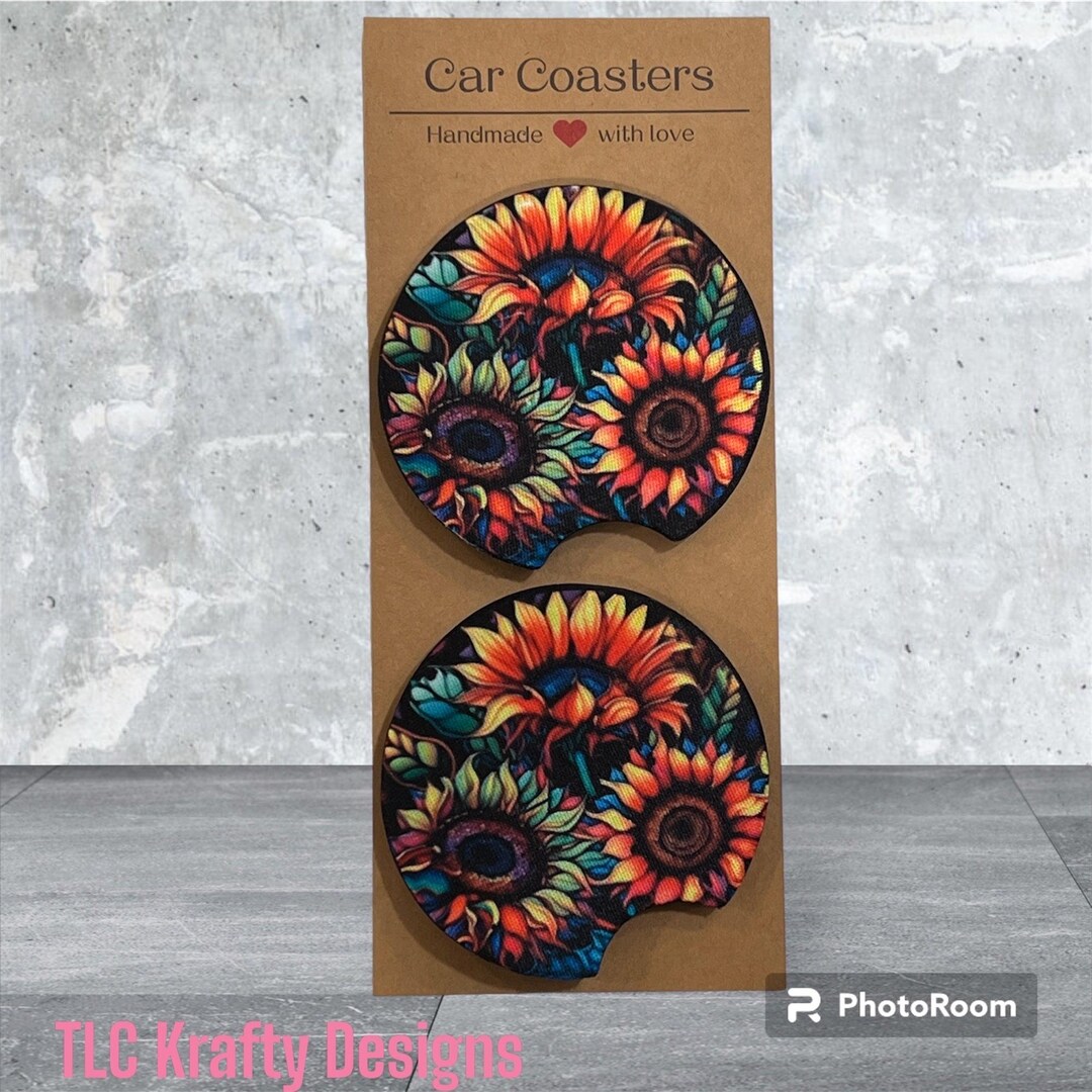 Sunflower Car Coasters – 2.75” Neoprene Cup Holder Inserts – Cute Car ...