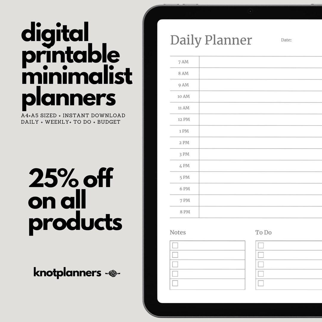 Daily Planner Printable, Daily Printable Planner Hourly, Minimalist ...